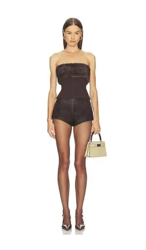 CAMILA COELHO Isadora Fur-trimmed Top