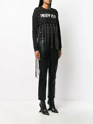 Philipp Plein Crystal-net Fringe Crop Top