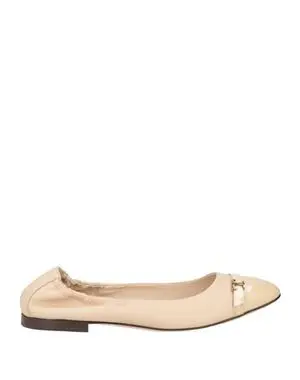 TOD'S Leather Ballet Flats With Logo Beige