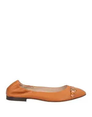TOD'S Leather Ballet Flats With Logo - Brown