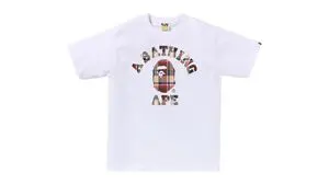 A BATHING APE Check College Tee Shirt (fw25) White/red