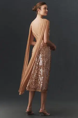 Bhldn Bella Sequined Plunged Midi Dress
