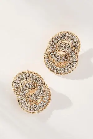Anthropologie Linked Circular Crystal Earrings - Gold
