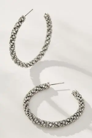 Anthropologie Large Glam Hoop Earrings - Silver