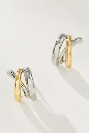 Anthropologie Mixed Metal Crisscross Earrings - Gold & Silver