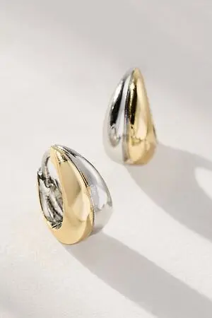 Anthropologie Two-tone Hoop Huggie Earrings - Gold & Silver