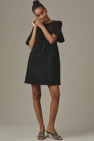Anthropologie Embroidered Lace Panel Mini Dress - Black