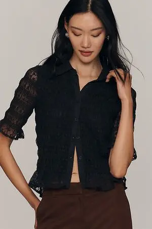 Maeve Ruched Sheer Buttondown Shirt