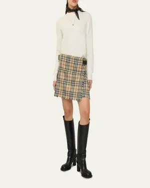 Burberry Checked Wool Wrap Mini Skirt - Sand Check