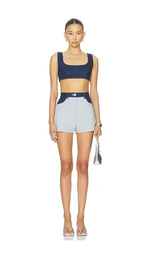 Matthew Bruch Tie Back Crop Top - Blue