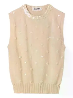 Miu Miu Crew-neck Cashmere Vest - Neutrals