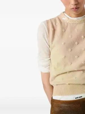 Miu Miu Cashmere Vest With Artisanal Embroidery - Neutrals