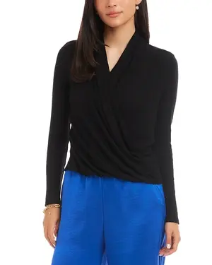 Karen Kane Long Sleeve Ribbed Crossover Top