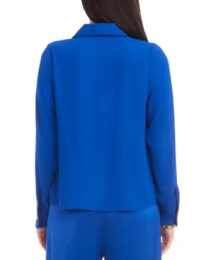 Karen Kane Long Sleeved Collared Cowl Neck Top - Sapphire Blue