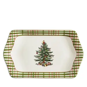 SPODE Christmas Tree Annual Dessert Tray - Green