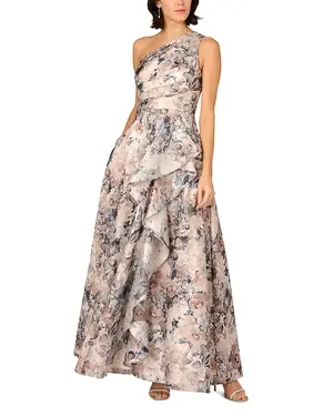 Aidan Mattox Printed Jacquard Long Gown