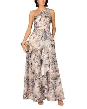 Aidan Mattox Printed Jacquard Long Gown
