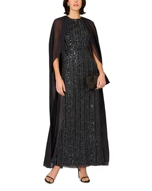 Aidan Mattox Beaded Cape Long Gown