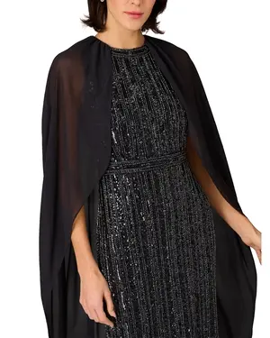 Aidan Mattox Beaded Cape Long Gown