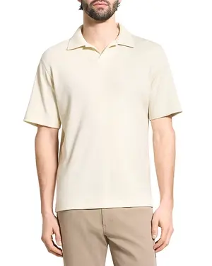 Theory Short Sleeve Ribbed Polo Shirt - Oat Milk