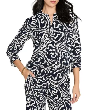 NIC+ZOE Indigo Leaf Double Crepe Top