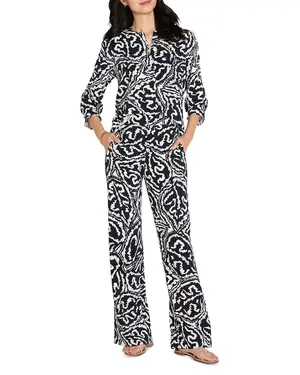 NIC+ZOE Indigo Leaf Double Crepe Top