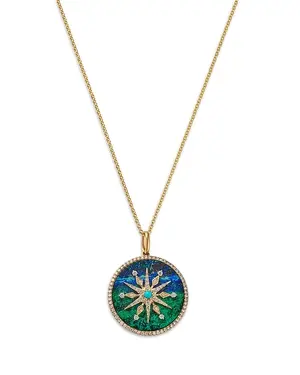 Bloomingdale'S Azurite, Turquoise & Diamond Medallion Pendant Necklace - Gold
