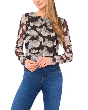 Ted Baker London Printed Mesh Crewneck Top