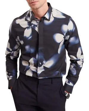 Ted Baker London Wrenin Regular Fit Photographic Floral Shirt - Navy