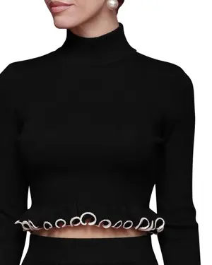 Avec Les Filles Curl Trim Mock Neck Top
