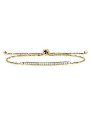 Aqua Cubic Zirconia Bar Slider Bracelet - Gold