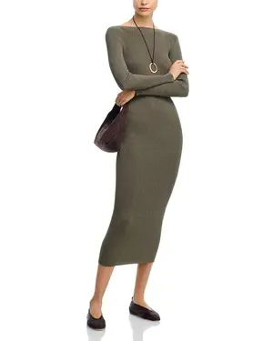 LESET Blake Ribbed Long Sleeve Maxi Dress - Moss