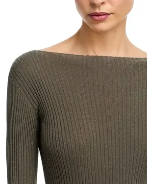 LESET Blake Ribbed Long Sleeve Maxi Dress - Moss