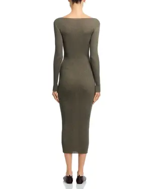 LESET Blake Ribbed Long Sleeve Maxi Dress - Moss
