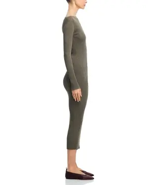 LESET Blake Ribbed Long Sleeve Maxi Dress - Moss