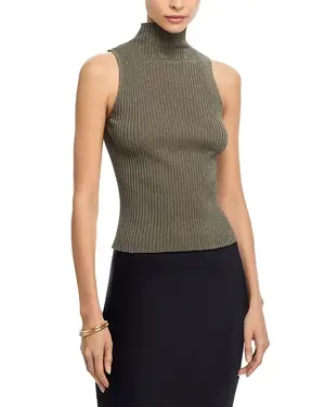 LESET Blake Ribbed Sleeveless Turtleneck Top