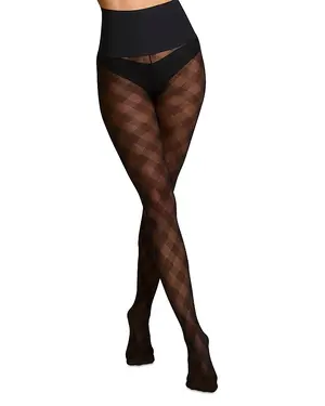 Commando Check Plaid Sheer Tights - Black