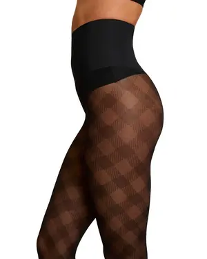 Commando Check Plaid Sheer Tights - Black