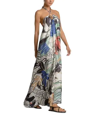 Elan Printed Ring Halter Maxi Dress