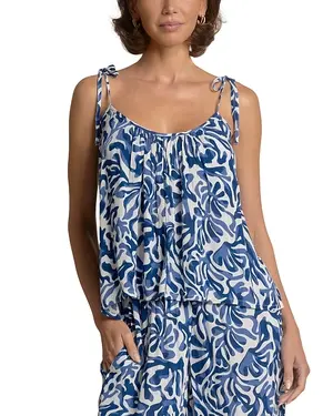 Elan Printed Tie-strap Top - Blue Coral