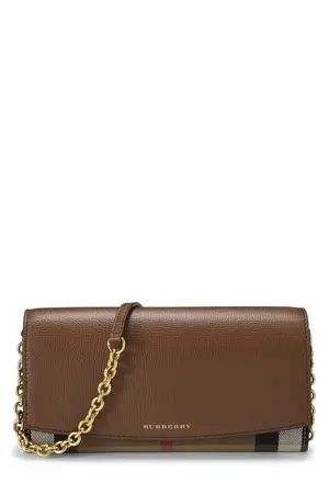 Burberry Haymarket Check Henley Wallet On Chain - Brown