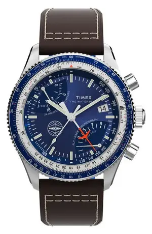 Timex® X Pan Am® Waterbury Fly Back Chronograph Leather Strap Watch - Blue