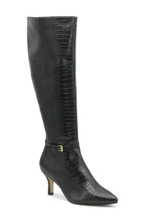 Charles By Charles David Arlie Pointed Toe Knee High Boots - Black-croc