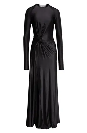 Victoria Beckham Twist Waist Long Sleeve Jersey Gown - Black