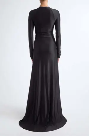 Victoria Beckham Twist Waist Long Sleeve Jersey Gown - Black