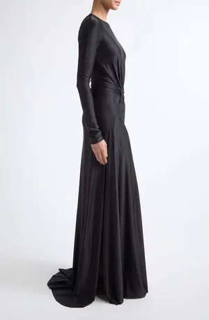 Victoria Beckham Twist Waist Long Sleeve Jersey Gown - Black