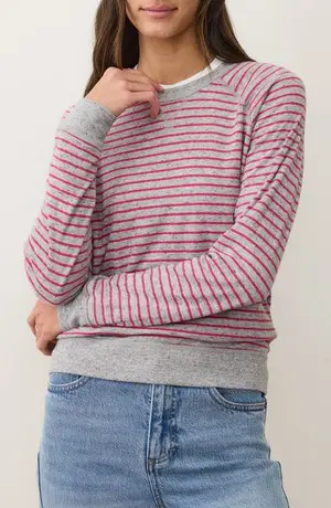 Marine Layer Reversible Raglan Sleeve Sweater - Heather Grey/pink
