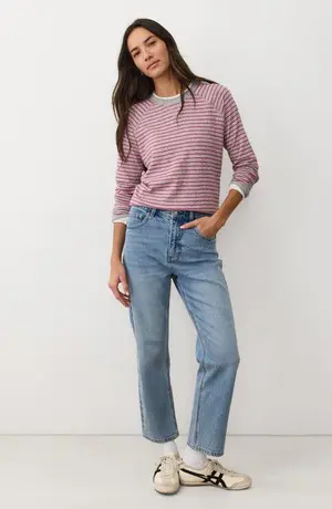 Marine Layer Reversible Raglan Sleeve Sweater - Heather Grey/pink