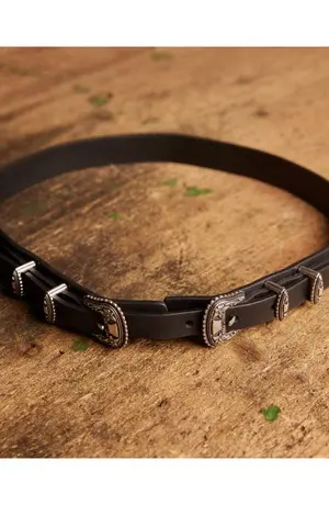 FORTELA Tasia Leather Belt With Double Buckle - Black