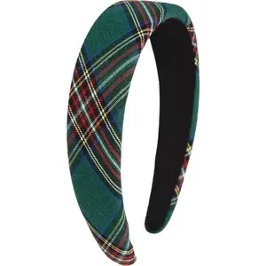 Tasha Padded Plaid Headband - Green Plaid